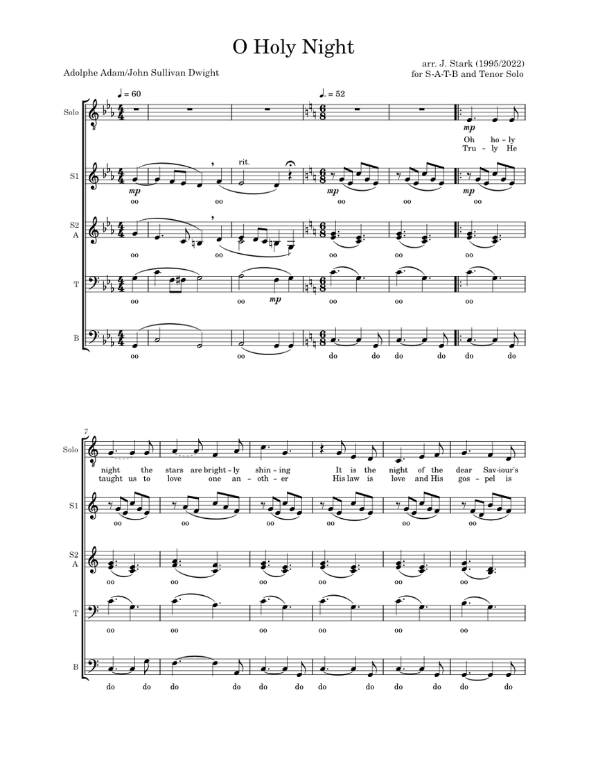 O Holy Night – Adolphe Adam Sheet music for Soprano, Alto, Tenor, Bass voice & more instruments ...