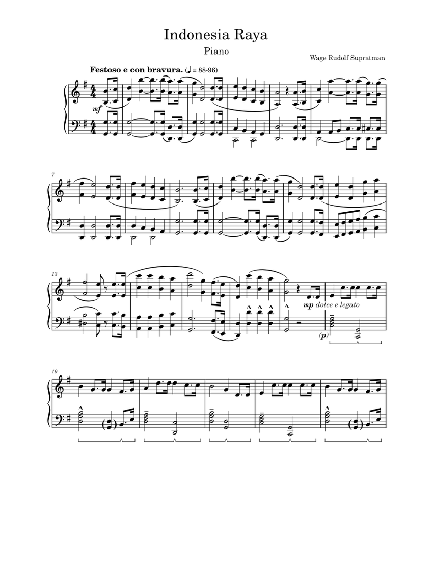 Indonesia raya – Misc Traditional Indonesia Raya Sheet music for Piano ...