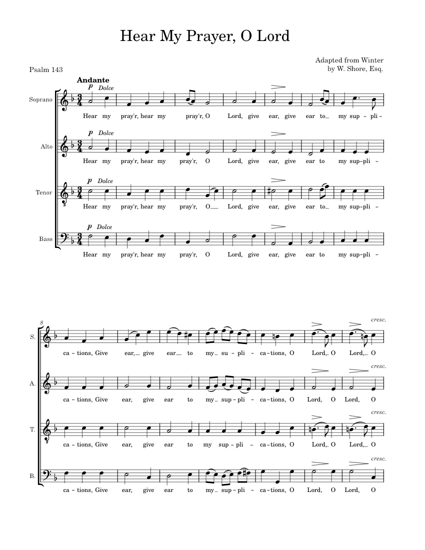 Hear My Prayer, O Lord Sheet music for Soprano, Alto, Tenor, Bass voice ...