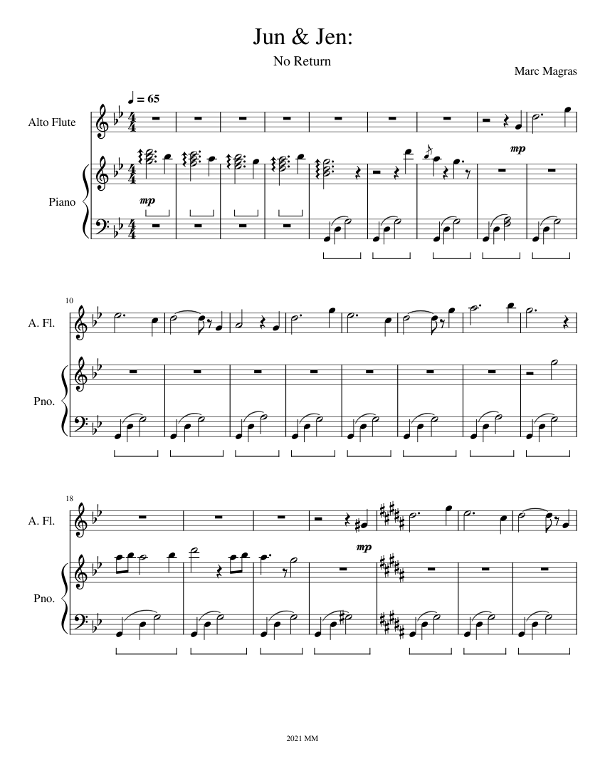 Jun & Jen - No Return Sheet music for Piano, Flute alto (Mixed Duet ...