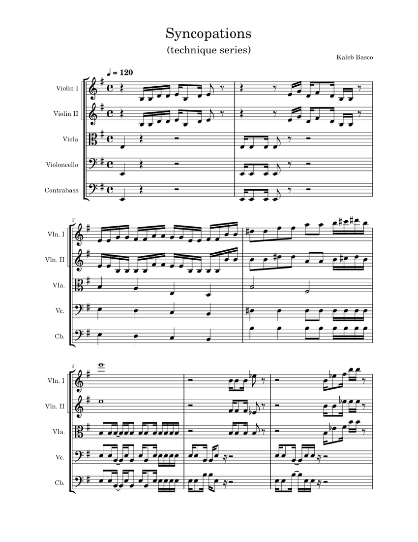 Syncopations Sheet music for Contrabass, Violin, Viola, Cello (String Ensemble) | Musescore.com