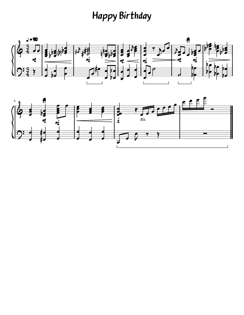 Happy Birthday Jazz Piano Solo Sheet Music for Piano (Solo) Easy ...