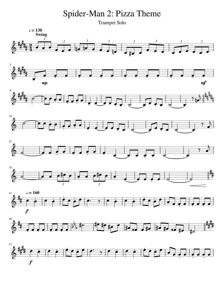 spider-man 2 pizza theme Sheet music for Trumpet in b-flat (Solo ...