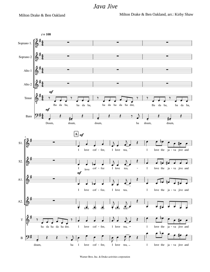 Java Jive SSAATB Sheet music for Soprano, Alto, Bass guitar (Mixed Trio ...
