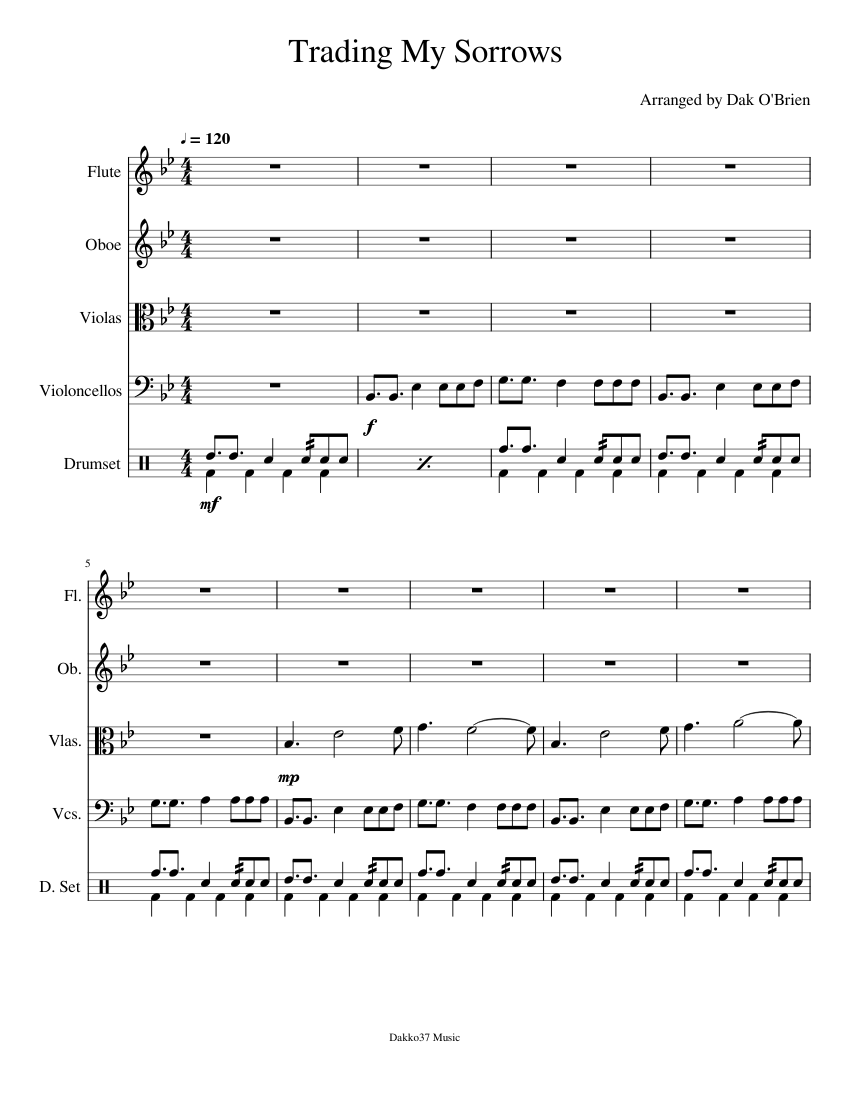Trading My Sorrows Sheet Music for Flute, Oboe, Drum group, Strings group (Mixed Ensemble ...