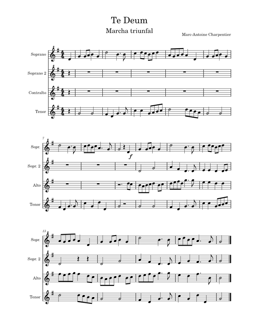 Te Deum, H.146 – Charpentier, Marc-Antoine Sheet music for Flute, Recorder (Woodwind Ensemble ...