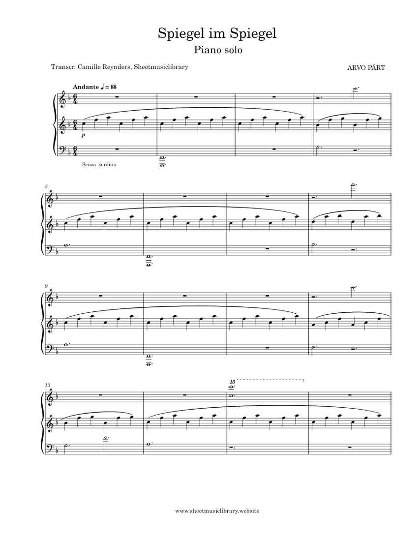 Spiegel im spiegel – Arvo Pärt Sheet music for Piano (Solo) | Musescore.com