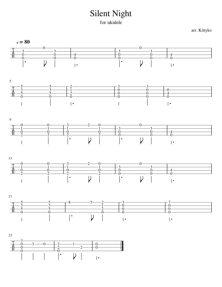 Silent Night Tabs for Easy Ukulele Sheet Music for Ukulele (Solo ...