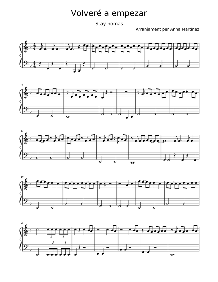 Volveré a empezar – Nil Moliner y Stay Homas Sheet Music for Piano ...
