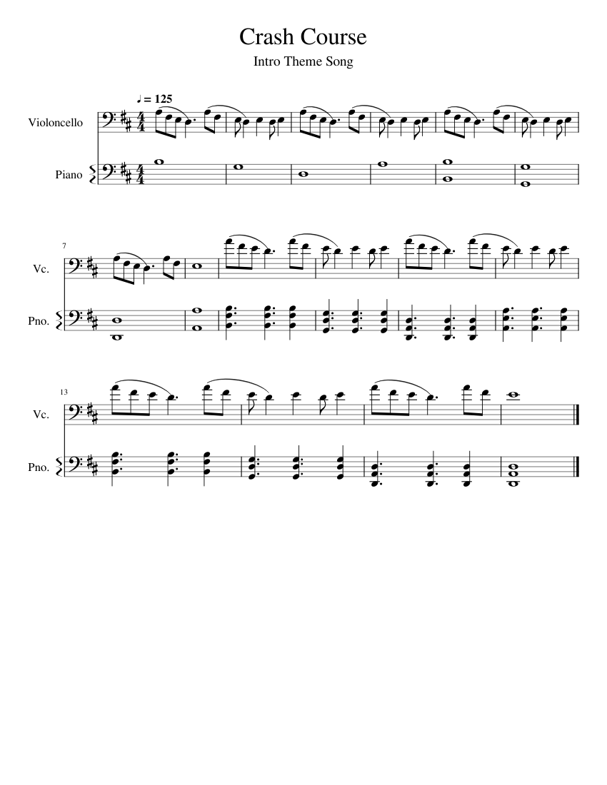 Crash Course Intro Theme~ Cello and Piano Sheet music for Piano, Cello (Solo) | Musescore.com