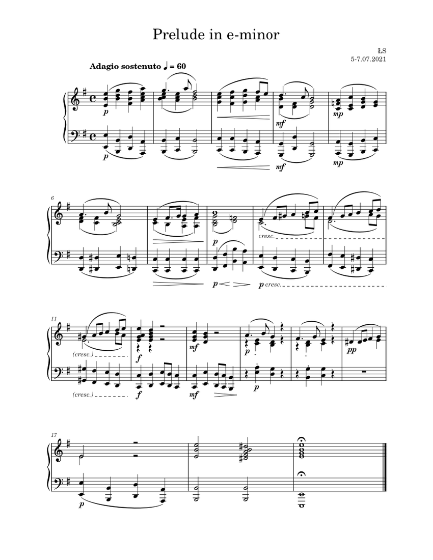 Prelude in e-minor (2) Sheet music for Piano (Solo) Easy | Musescore.com