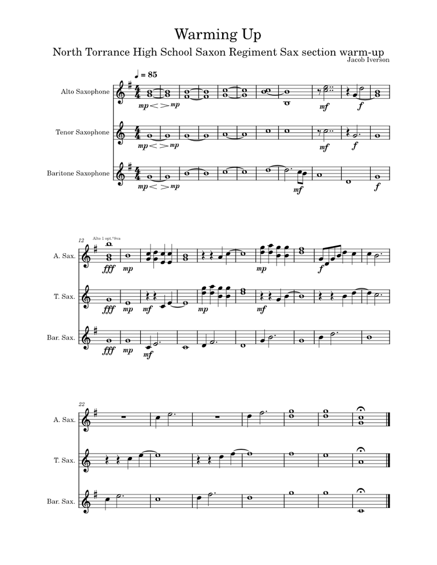 Warming Up Sax Warm-Up Sheet Music for Saxophone alto, Saxophone tenor ...