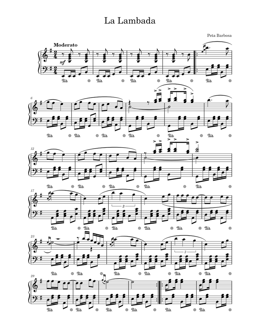 La Lambada - Peta Barbosa Sheet music for Piano (Solo) | Musescore.com