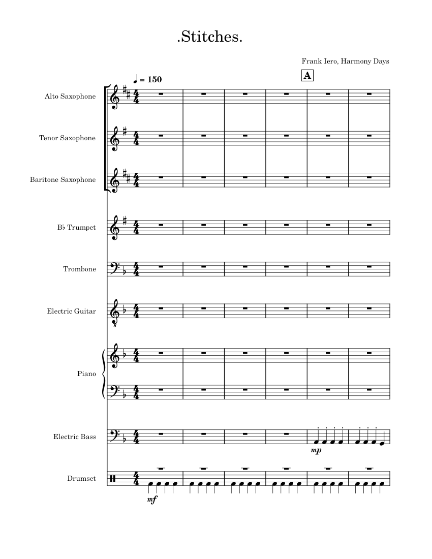 .Stitches. Sheet music for Piano, Trombone, Saxophone alto, Saxophone ...