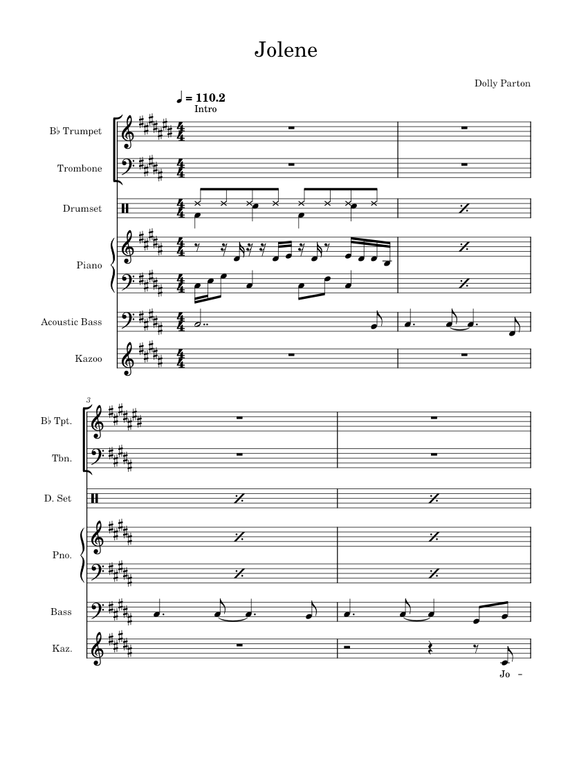 Jolene – Dolly Parton Jolene Sheet music for Piano, Trombone, Kazoo ...