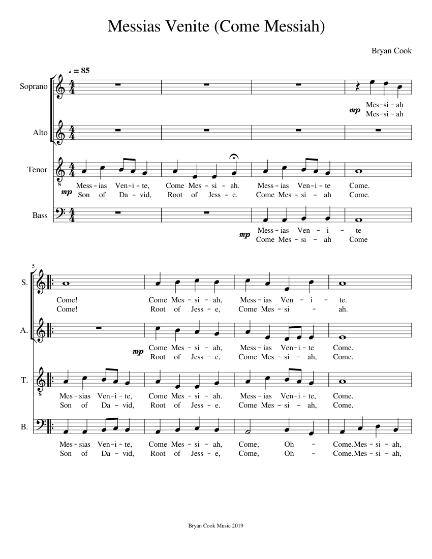 Messias Venite Come Messiah- SATB Sheet music for Soprano, Alto, Tenor ...