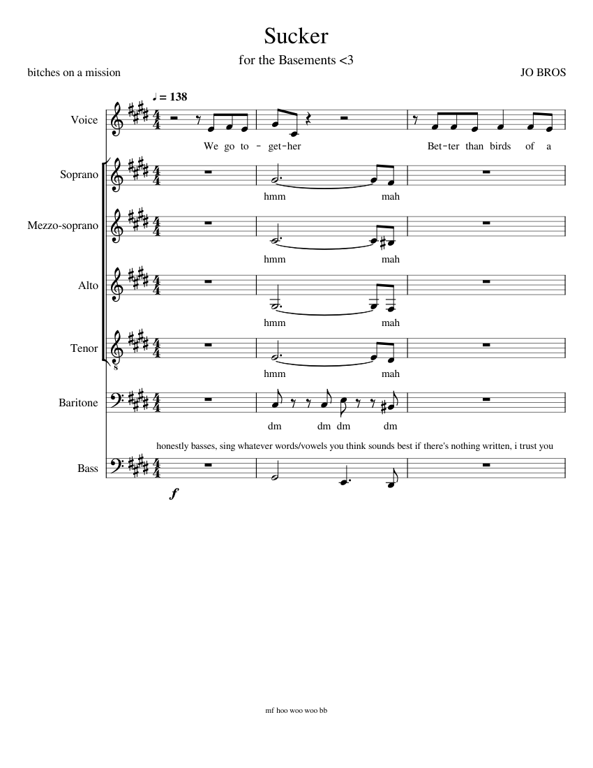 Sucker Basements 1 Sheet music for Soprano, Alto, Tenor, Bass voice ...