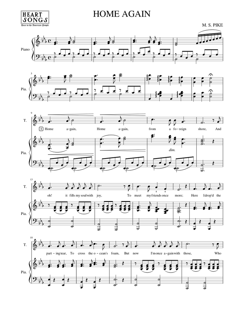 HOME AGAIN Sheet music for Piano, Tenor (Piano-Voice) | Musescore.com