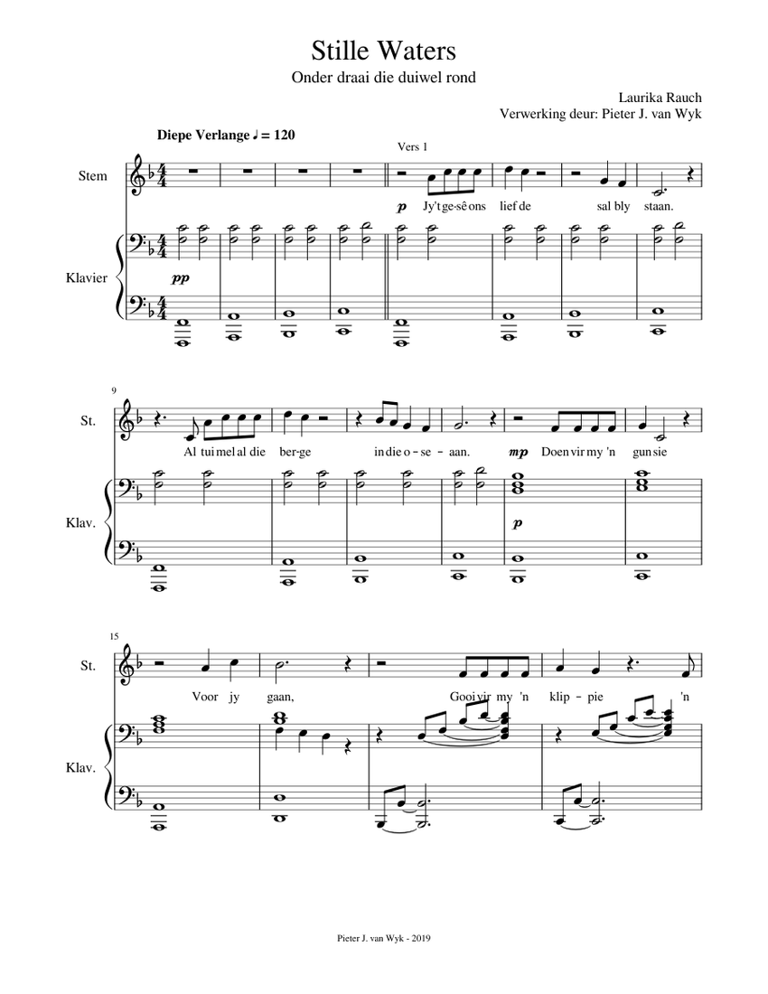 Stille Waters (Laurika Rauch) - Arr. Pieter J van Wyk Sheet Music for Piano, Flute (General ...