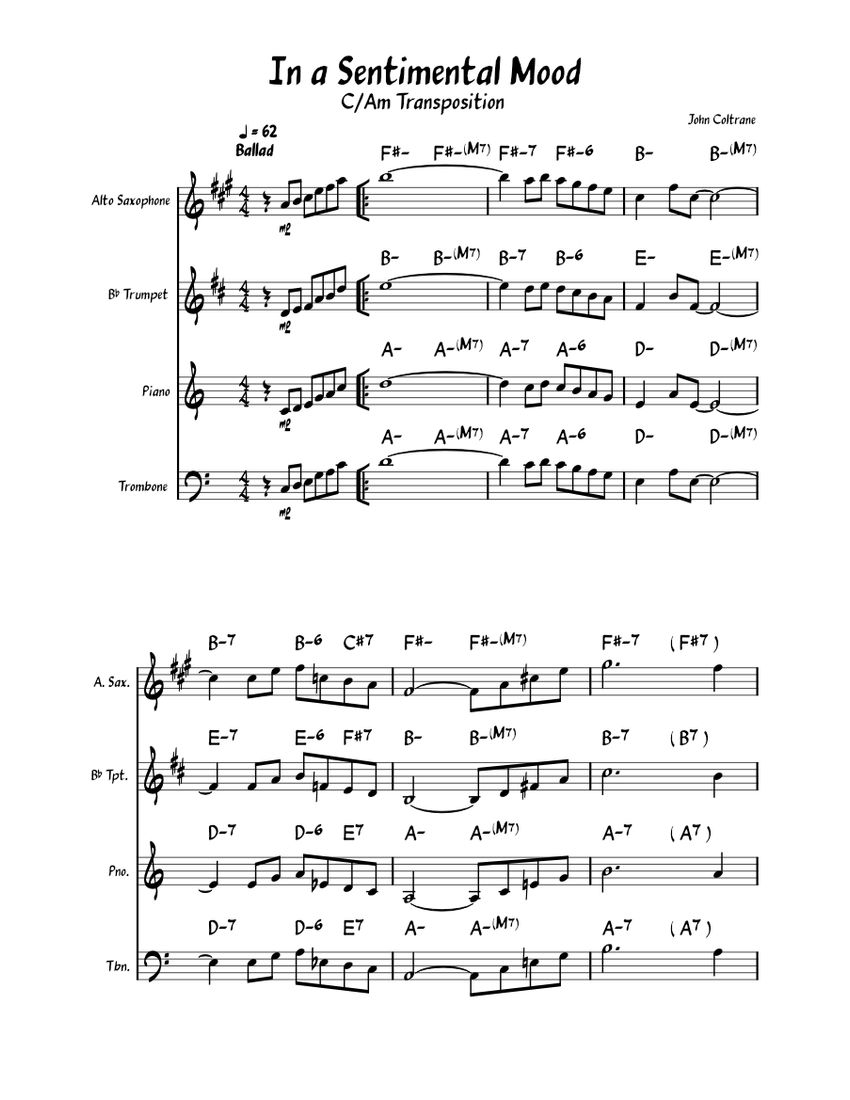 In a Sentimental Mood (C/Am) (Lead Sheet) Sheet Music with Chords for ...