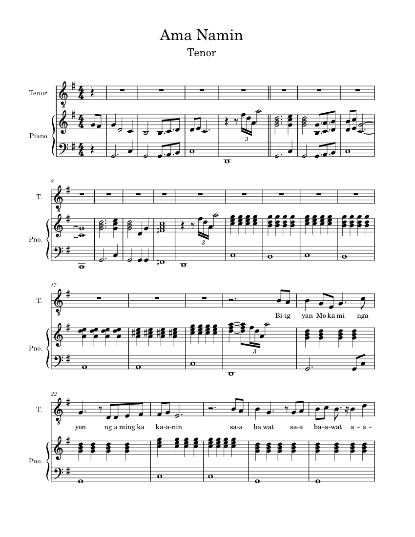 Ama Namin Tenor Sheet music for Piano, Tenor (Choral) | Musescore.com