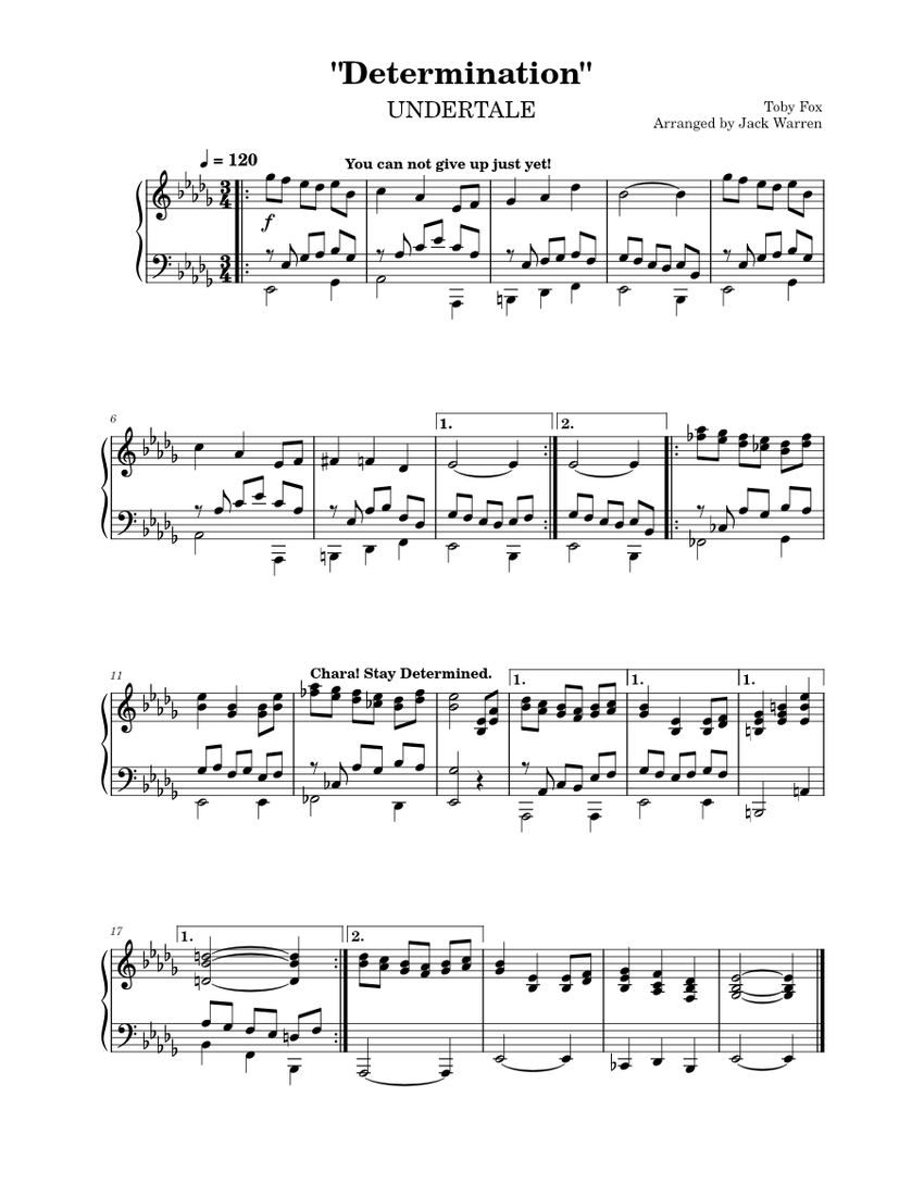 Determination – Toby Fox - Undertale - piano tutorial