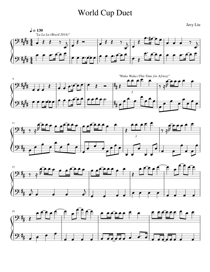 World Cup Cello Duet Sheet music for Piano (Piano Duo) | Musescore.com