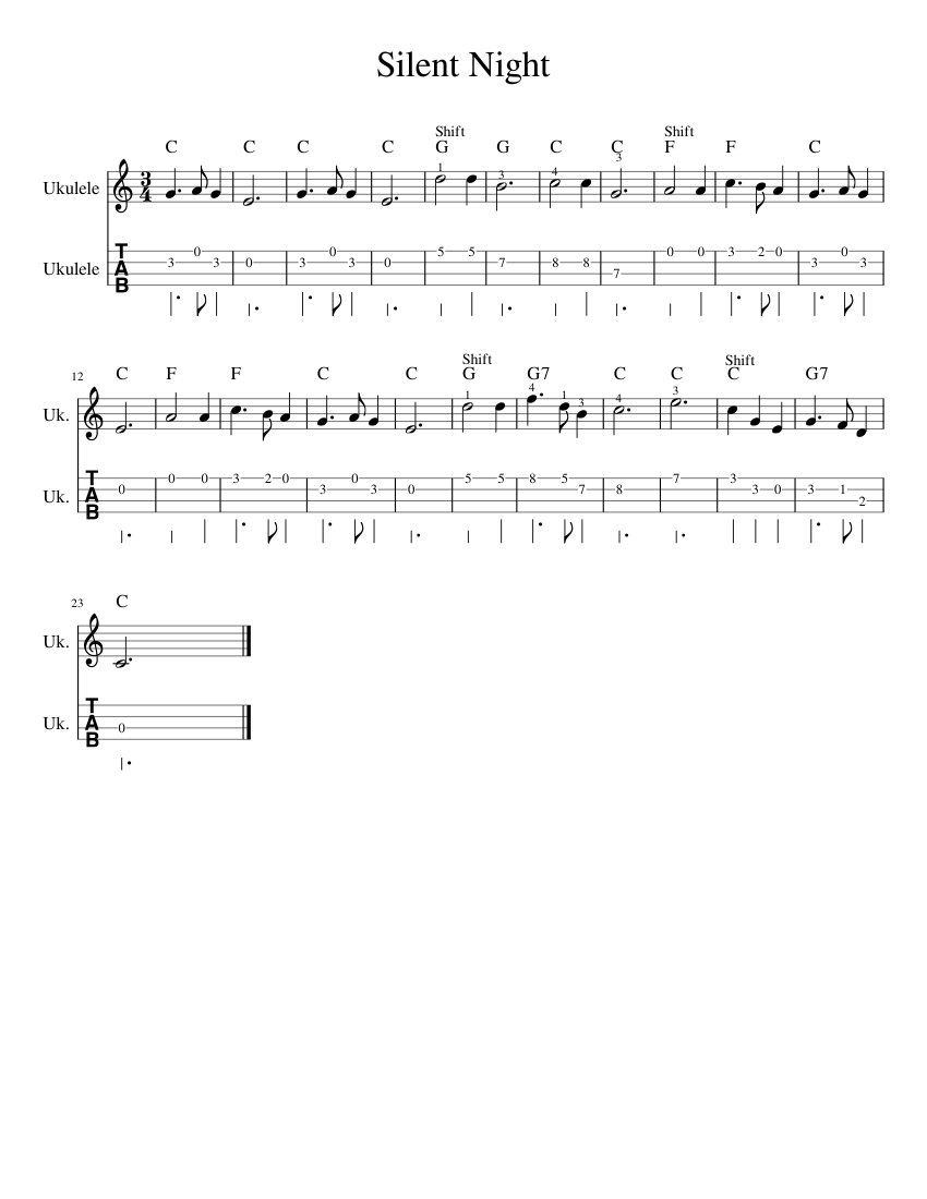 Silent Night Sheet Music and Tab with Chords for Ukulele (Mixed Duet ...