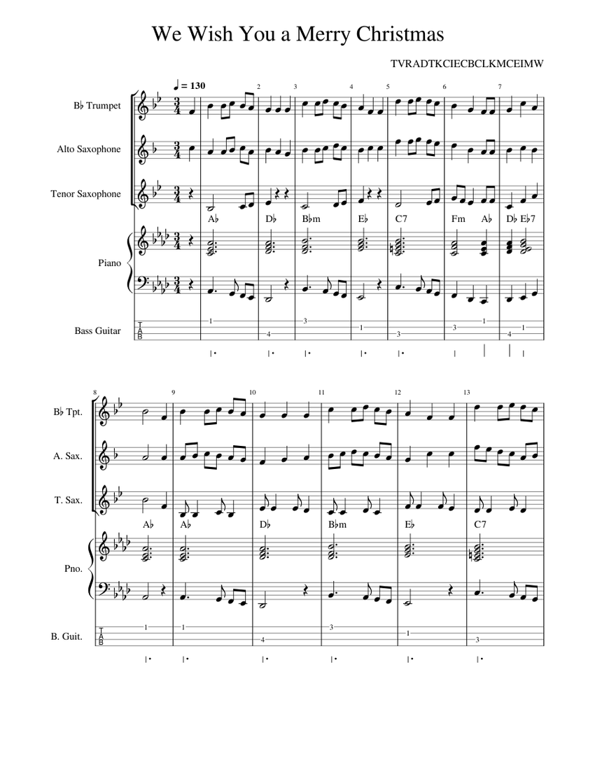 We Wish You a Merry Christmas Sheet music for Piano, Saxophone alto ...