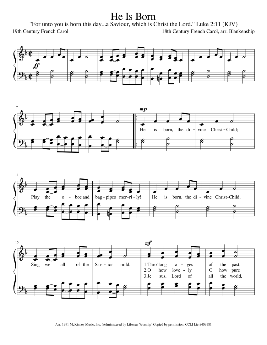 He Is Born Sheet Music for Piano (SATB) Easy | MuseScore.com