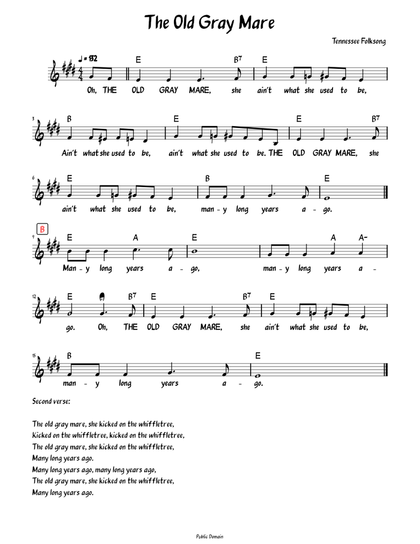 The Old Gray Mare (Lead sheet with lyrics ) Sheet Music with Chords for ...