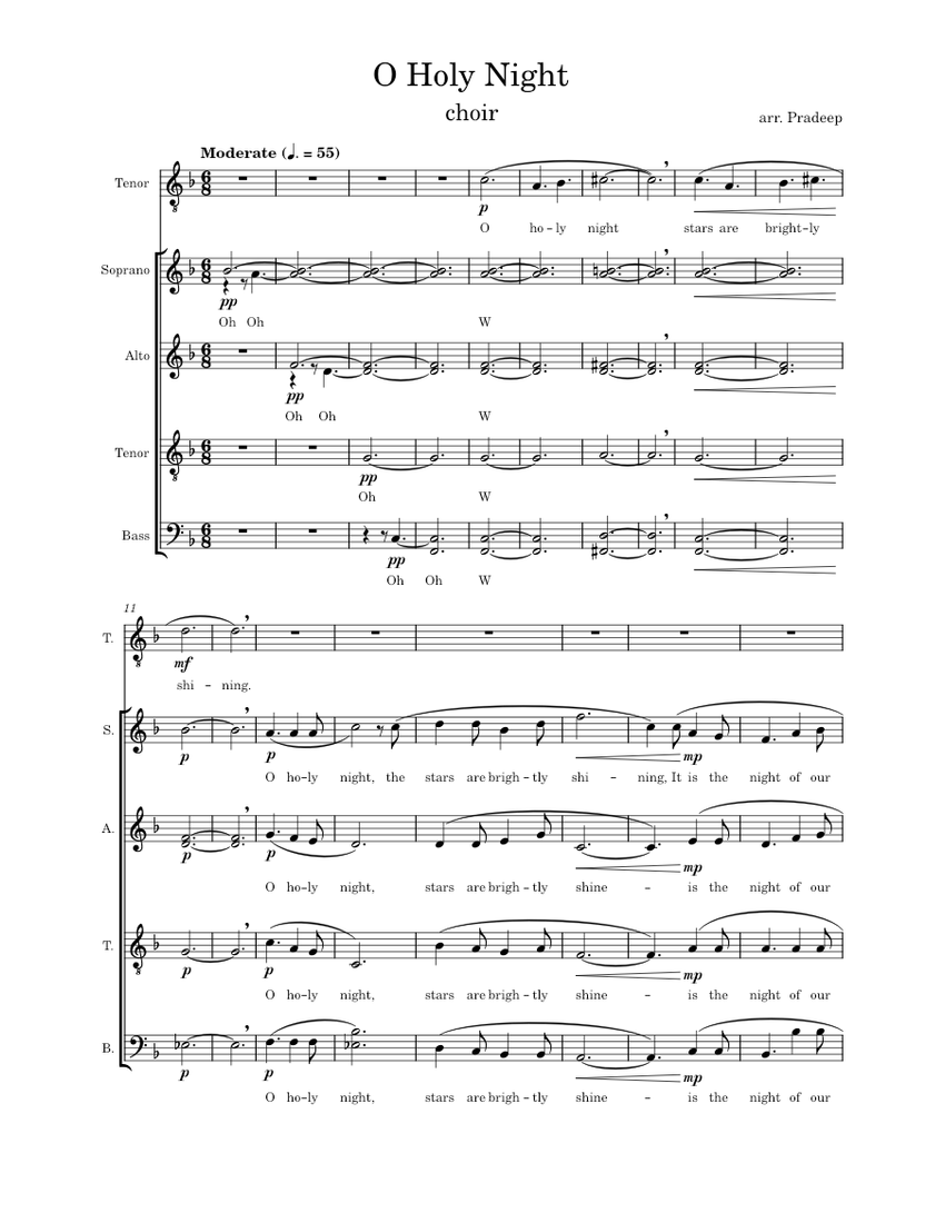 O Holy Night - original arrangement Sheet Music for Soprano, Alto ...