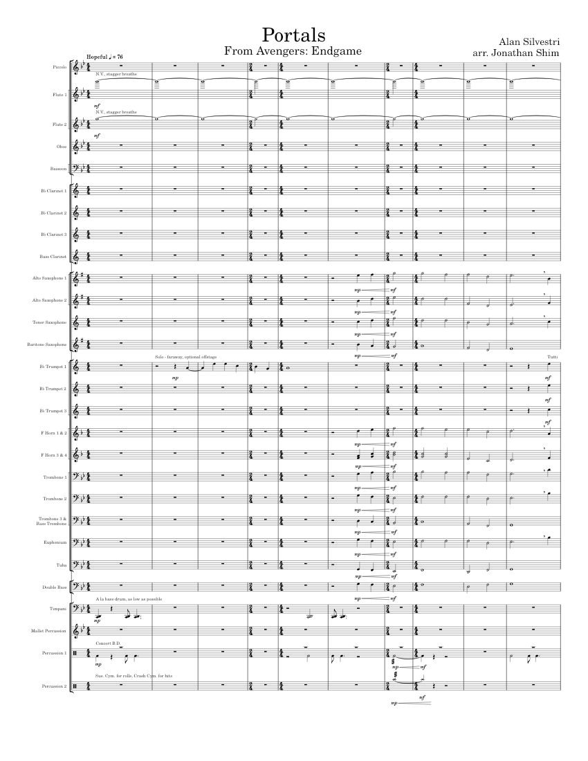 Portals – Alan Silvestri - Concert Band Arrangement Sheet music for Trombone, Euphonium, Tuba ...
