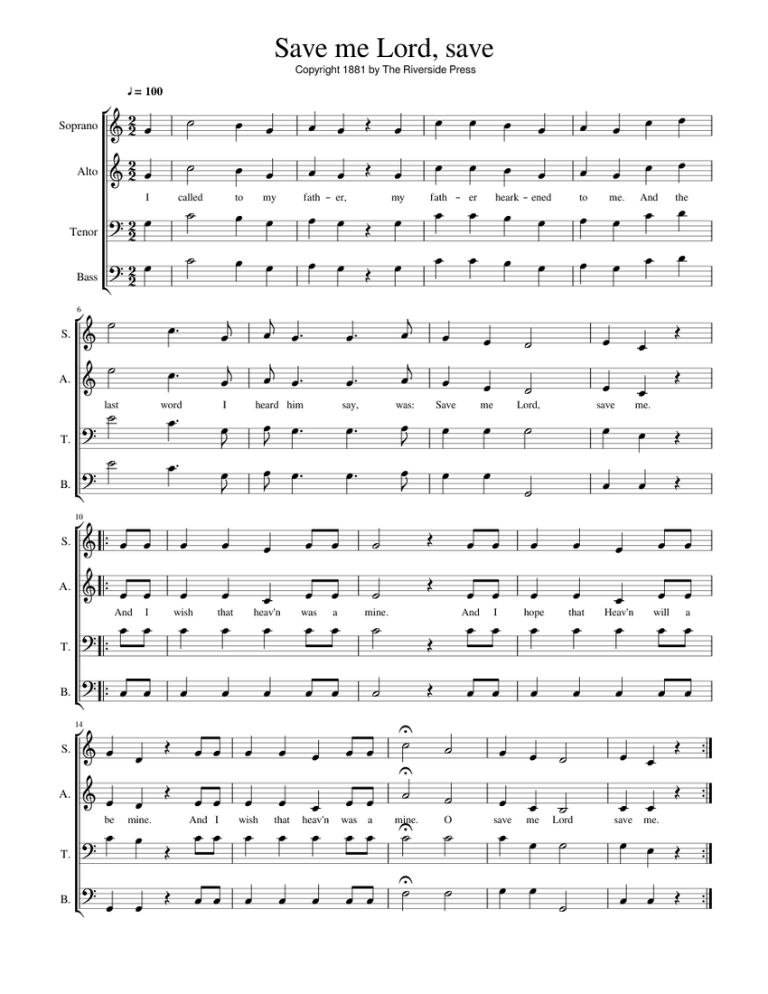 39-Save me Lord save Sheet music for Soprano, Alto, Tenor, Bass voice ...