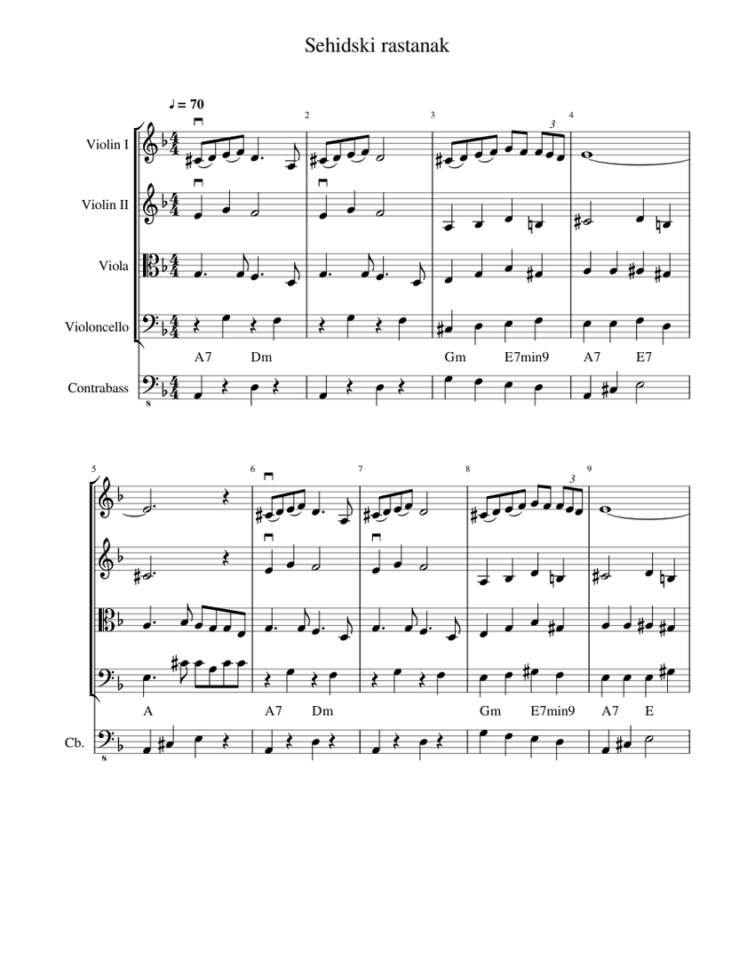 Sehidski rastanak Sheet music for Contrabass, Violin, Viola, Cello ...