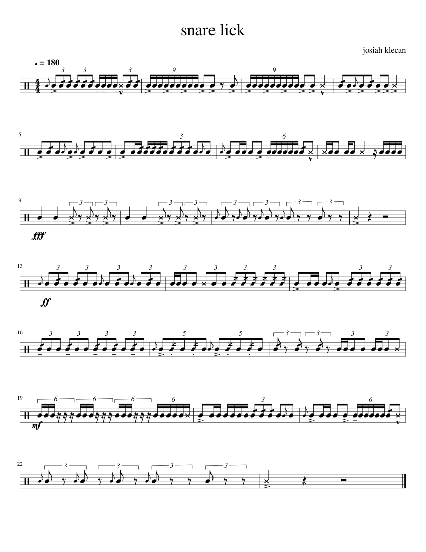snare lick Sheet music for Snare drum (Solo) | Musescore.com