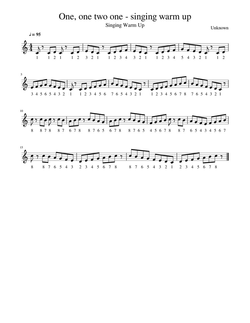 One, one two one - singing warm up Sheet music for Piano (Solo) Easy ...