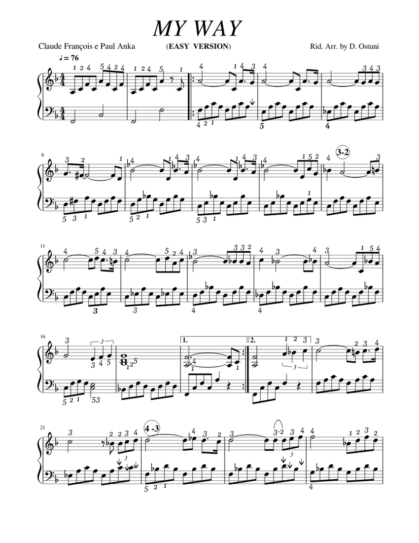 MY WAY (Easy) Sheet Music for Piano (Solo) | MuseScore.com