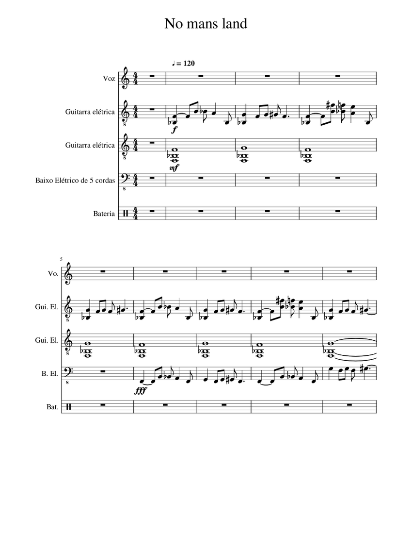 No Man's Land Sheet Music for Vocals, Guitar, Bass guitar, Drum group ...
