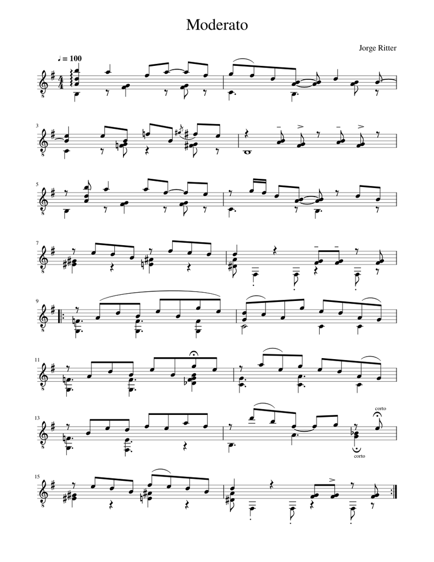 Jorge Ritter - Tres piezas para guitara - Moderato Sheet Music for ...