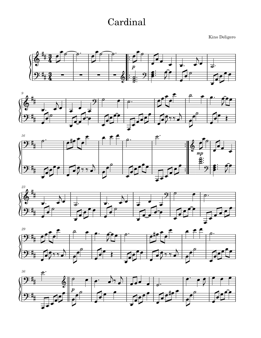 Cardinal Sheet Music for Piano (Solo) easy | MuseScore.com