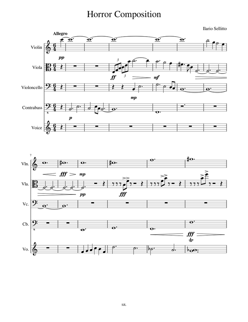 Horror ambient music ¯\_(ツ)_/¯ Sheet Music for Vocals, Contrabass ...