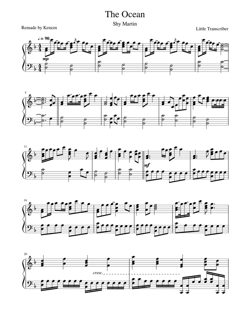 The Ocean (Mike Perry ft. Shy Marin) Official Instrumental Piano Sheet ...