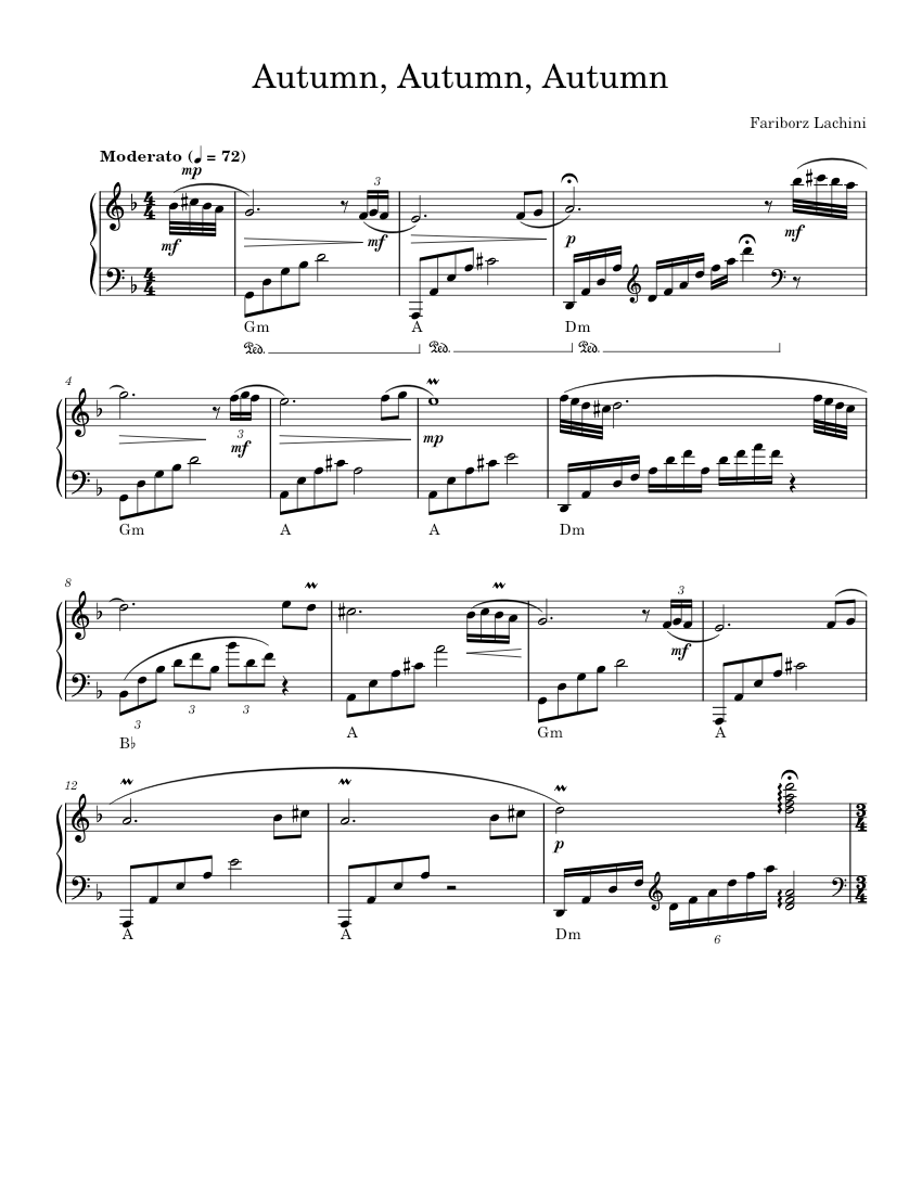 Autumn, Autumn, Autumn (Simplified version) Sheet Music with Chords for ...