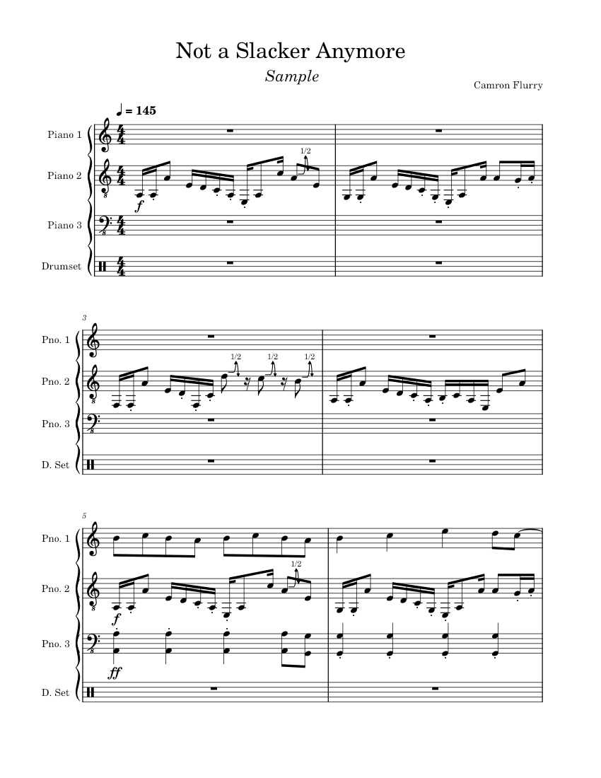 Not a Slacker Anymore [Sample] Sheet music for Piano, Drum group (Mixed ...