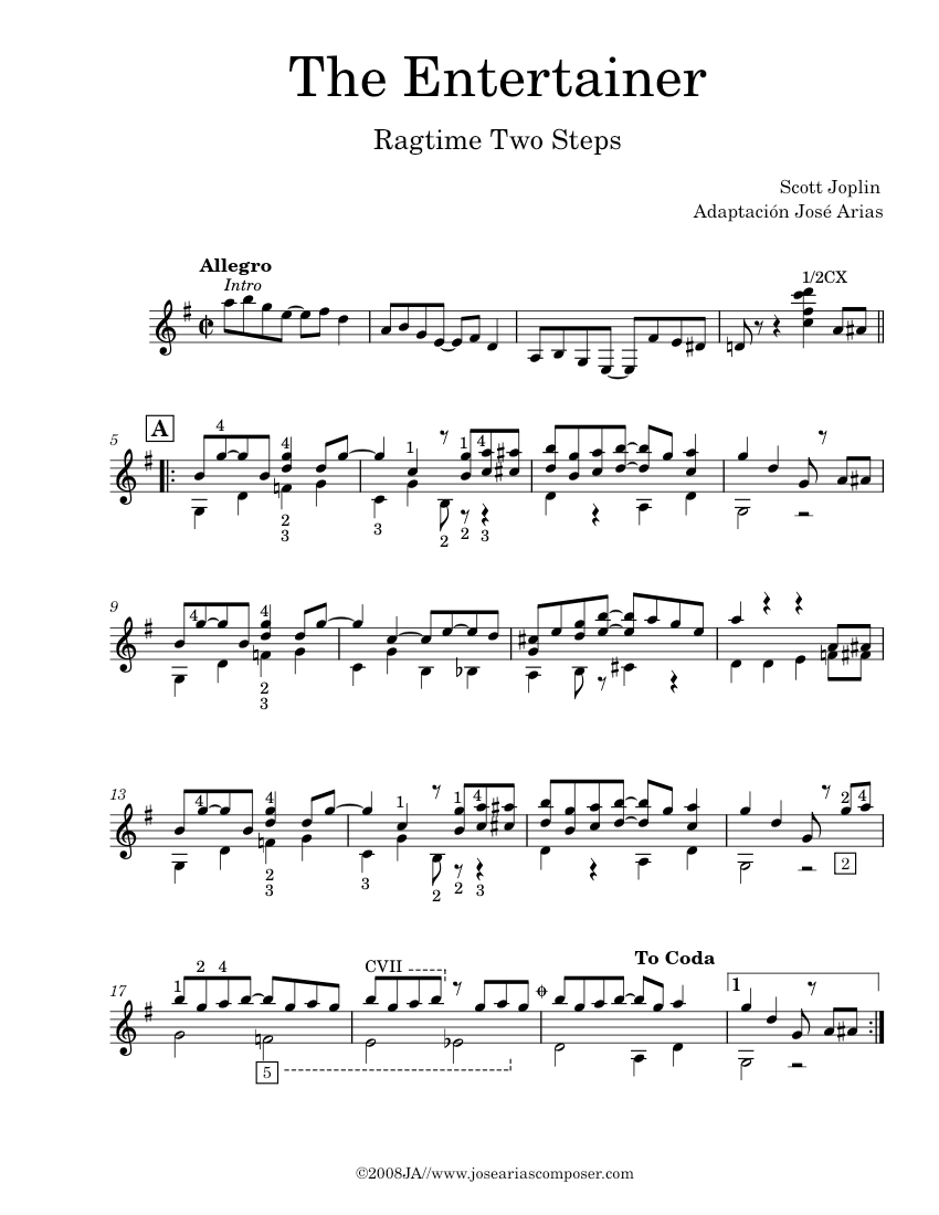 The Entertainer – Scott Joplin Sheet music for Piano (Solo) Easy ...