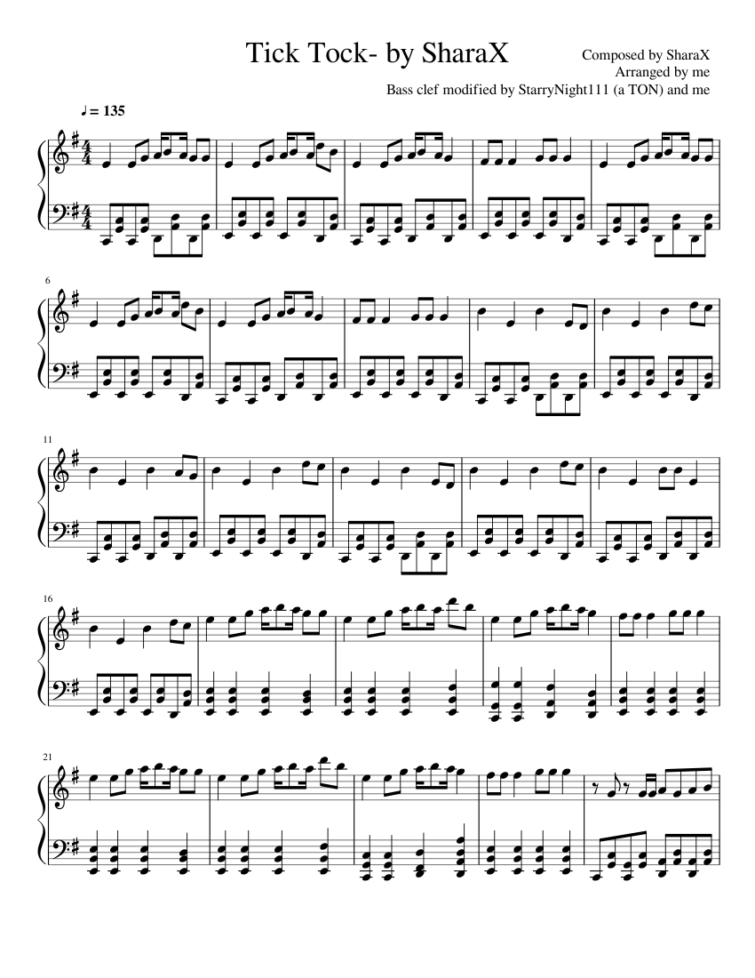 Tick Tock by SharaX Sheet music for Piano (Solo) | Musescore.com