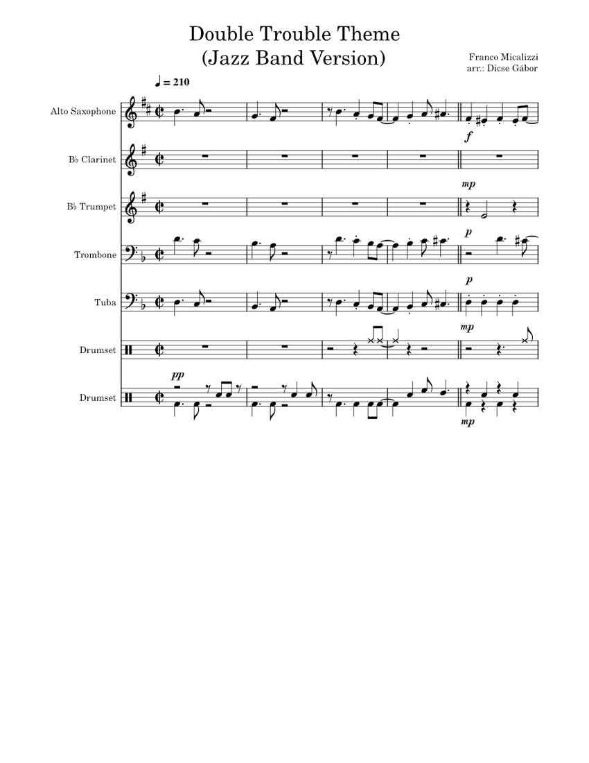 Double Trouble Theme Sheet music for Trombone, Tuba, Clarinet in b-flat ...