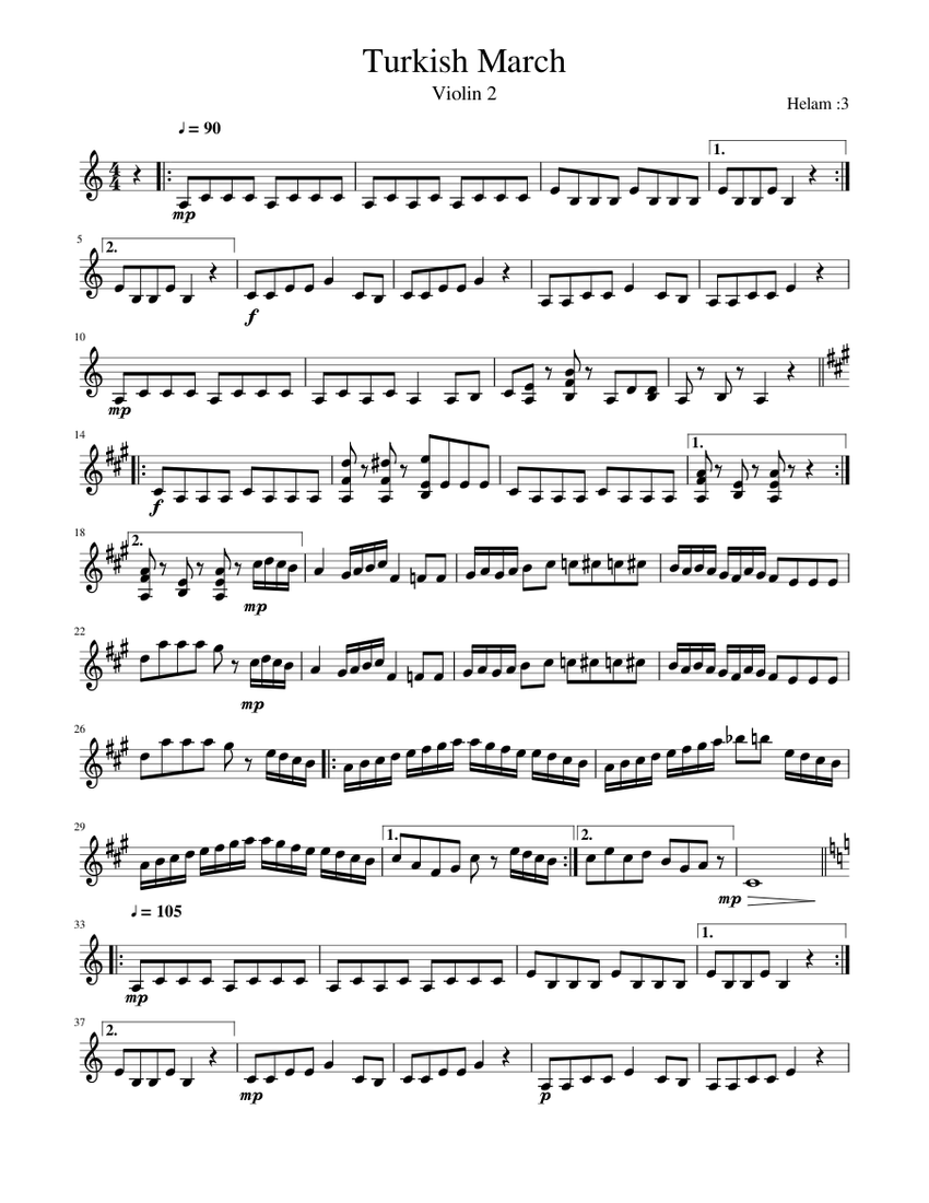 Turkish March Sheet Music for Violin (Solo) | MuseScore.com