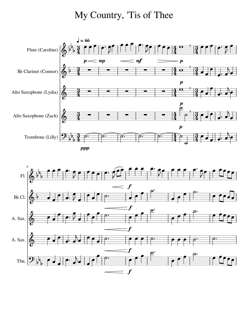 My Country, 'Tis of Thee Sheet Music for Trombone, Flute, Clarinet in b ...
